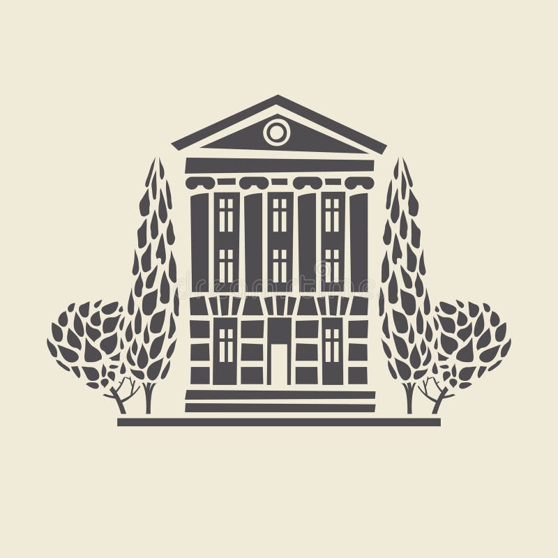 Icon of Two-storey Old Building with Trees Stock Vector - Illustration ...