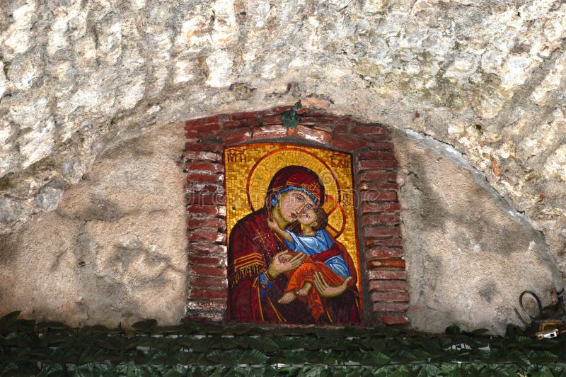 Icon of the Virgin Mary with Christ on the Wall Stock Image - Image of ...