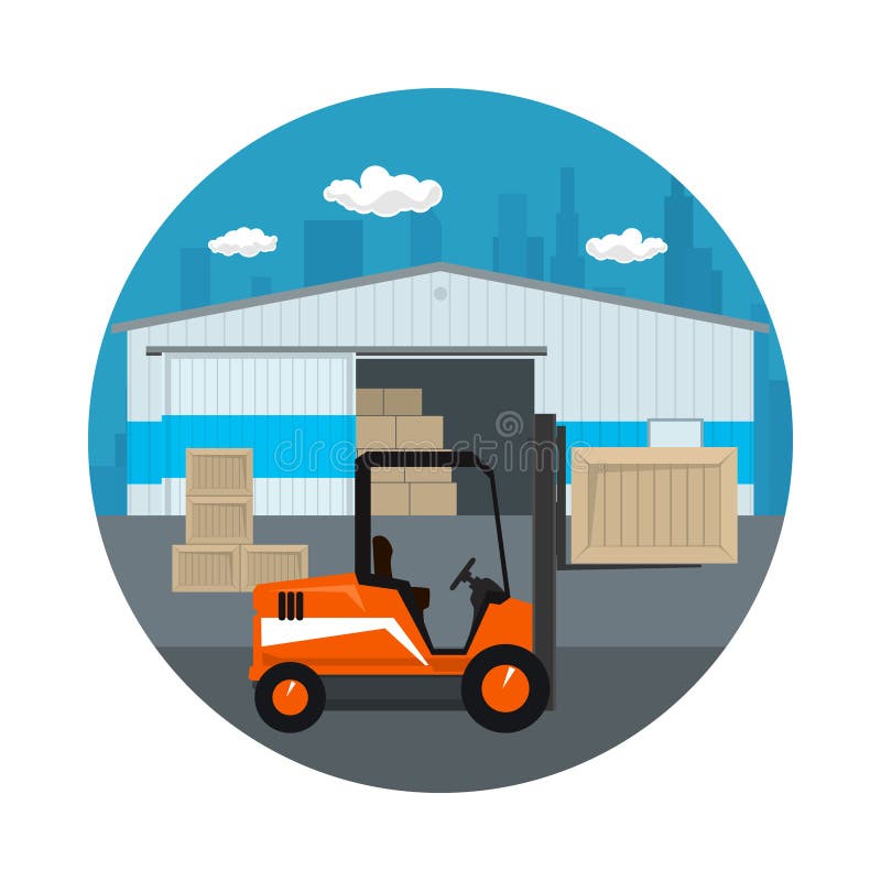 Icon with Forklift Truck stock vector. Illustration of flat - 112512918