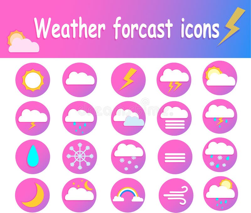 Icon Weather Set with Pink Background Stock Illustration - Illustration ...