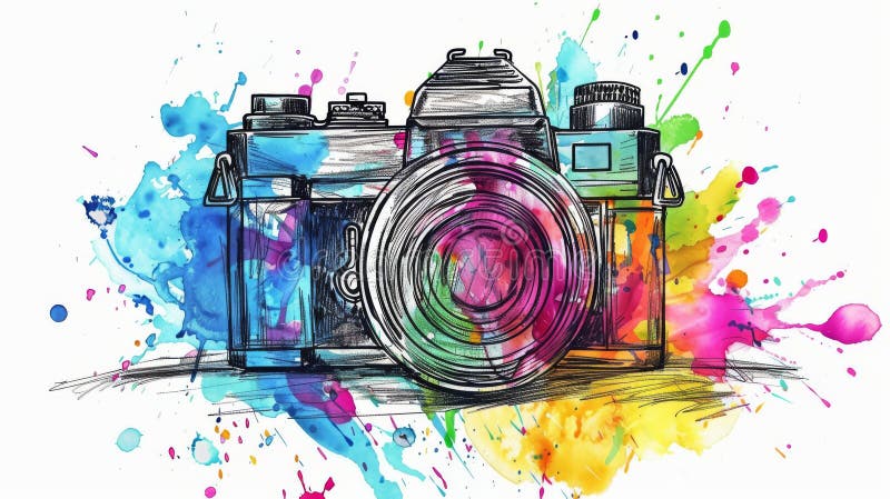 An Icon with a White Background Showing a Spray Painted Graffiti Camera ...