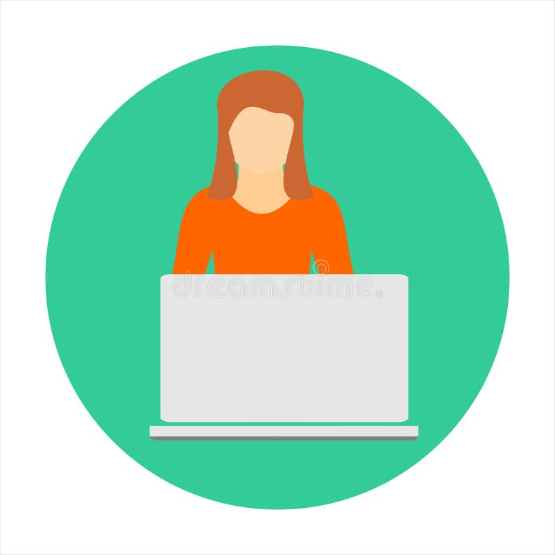 Icon of Women with Laptop Computer. Stock Vector - Illustration of ...