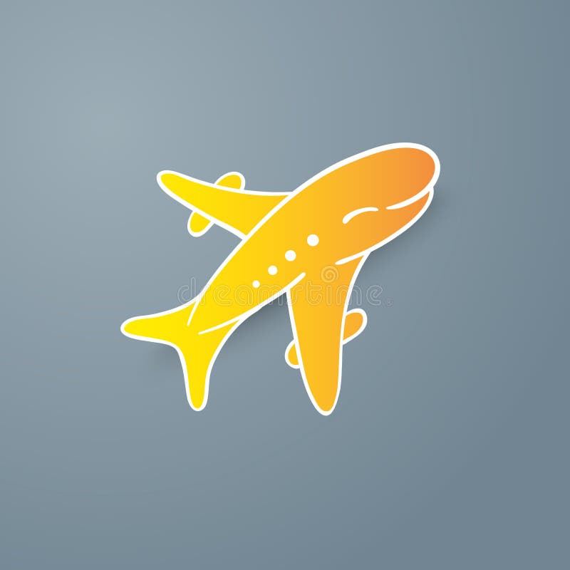 Icon of Yellow Realistic Airplane on Grey Background Vector ...
