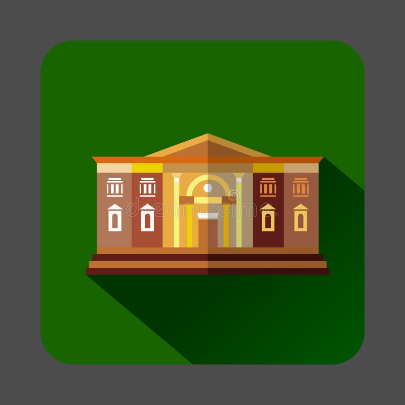 Icona Dell'edificio Pubblico Di Due Piani, Stile Piano Illustrazione ...