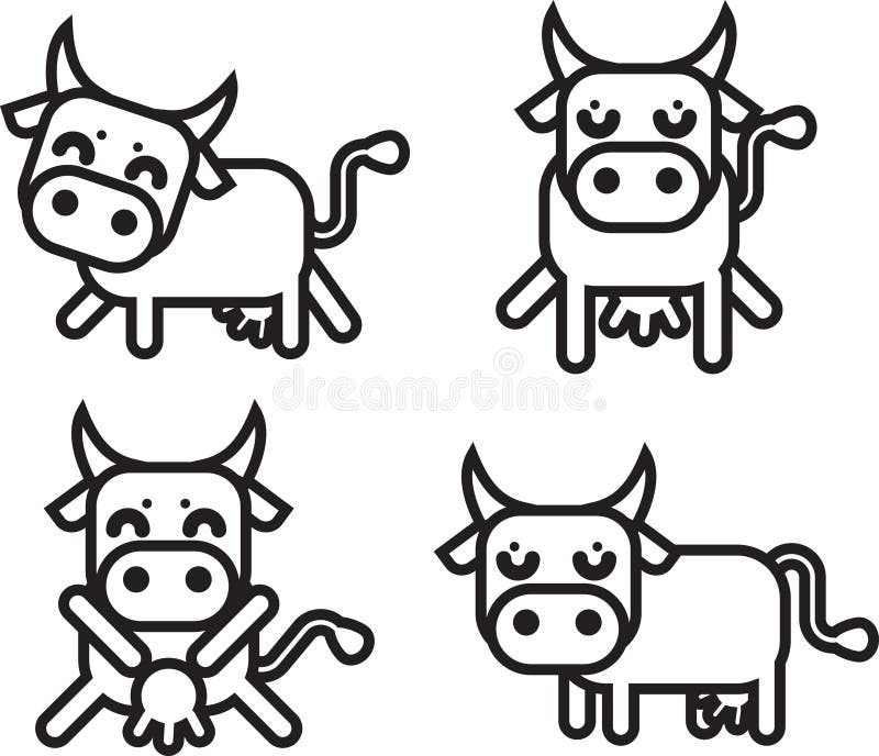 Icona Della Mucca. Insieme 4. Illustrazione Vettoriale - Illustrazione ...