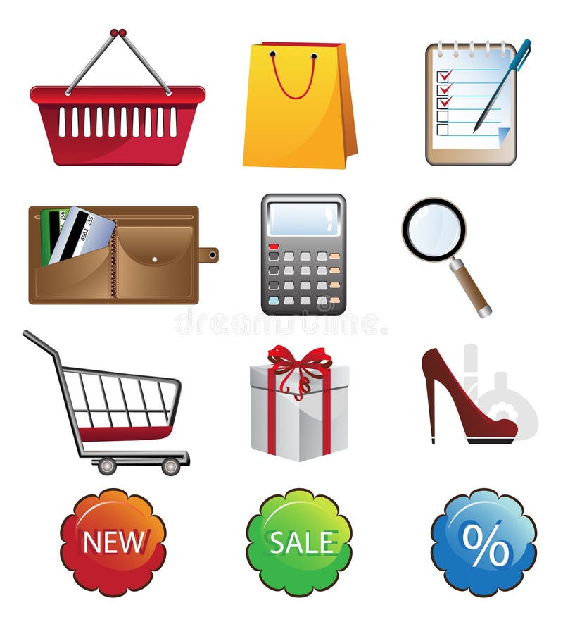 Set Di Icone Per Lo Shopping Illustrazione Vettoriale - Illustrazione ...