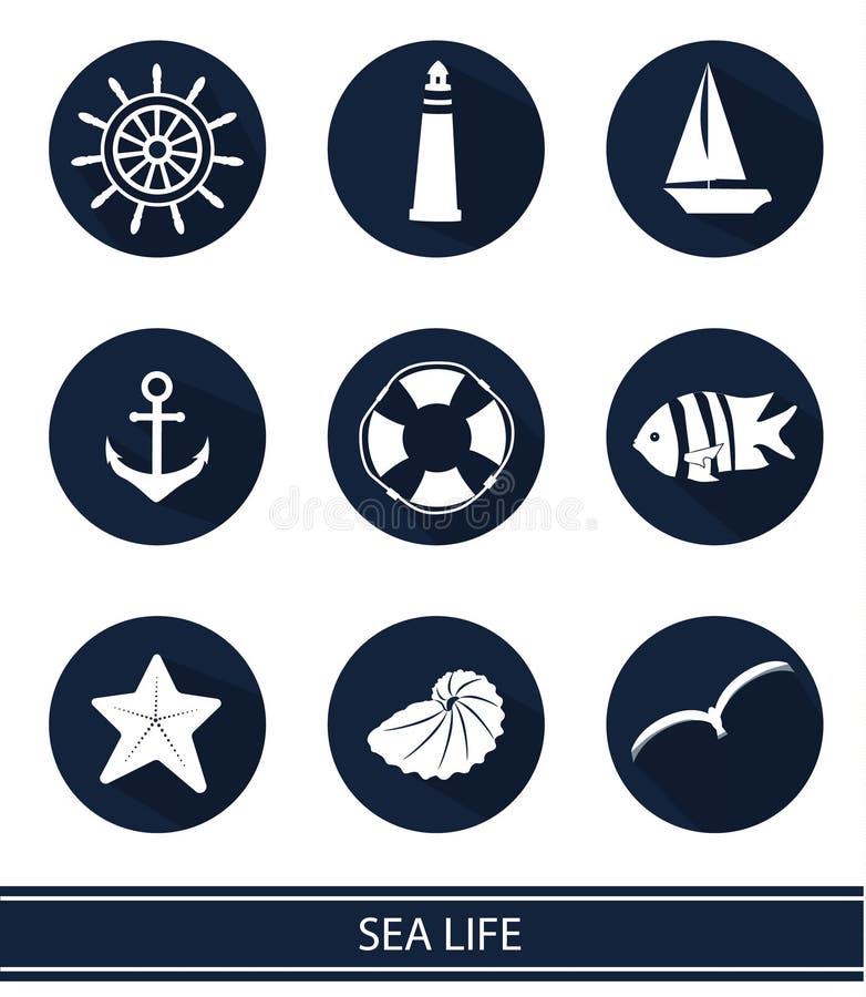 Icone Con Gli Elementi Del Mare Illustrazione Vettoriale ...