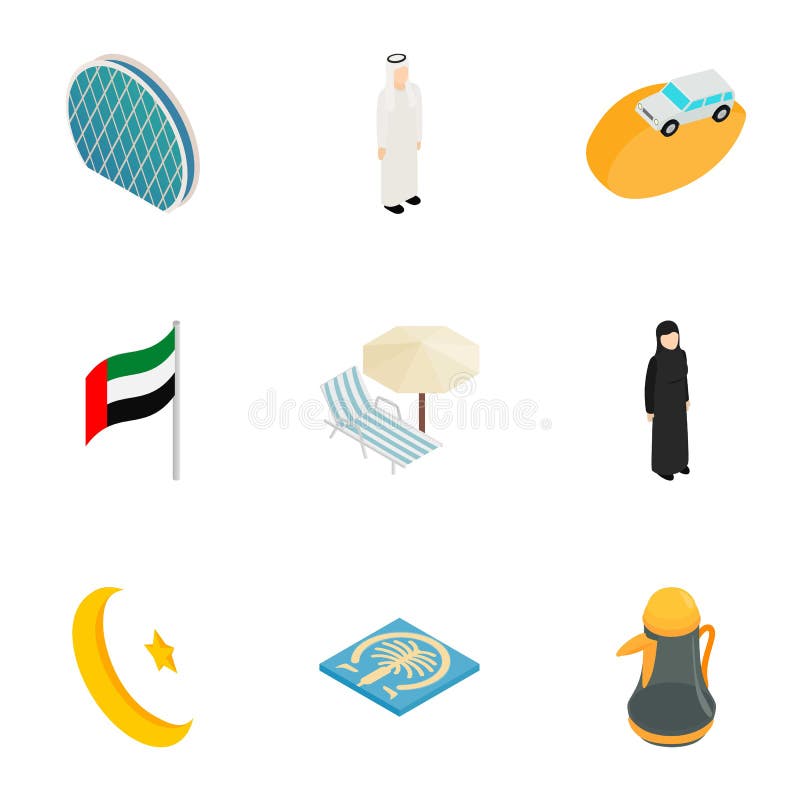 Icone Degli Elementi Degli Emirati Arabi Uniti Messe Illustrazione ...