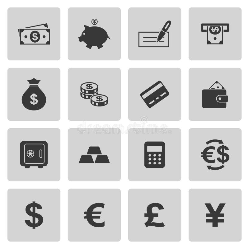 Icone dei soldi impostate illustrazione vettoriale. Illustrazione di ...
