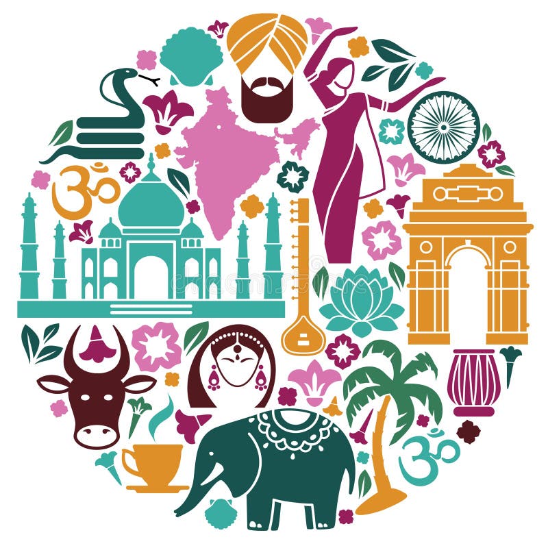 Icone Dell'India Sotto Forma Di Cerchio Illustrazione Vettoriale ...