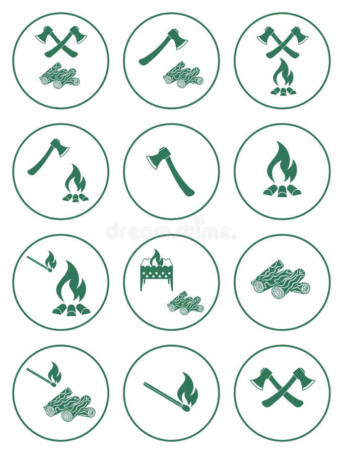 Icone Della Legna Da Ardere, Dell'ascia E Delle Partite Illustrazione ...