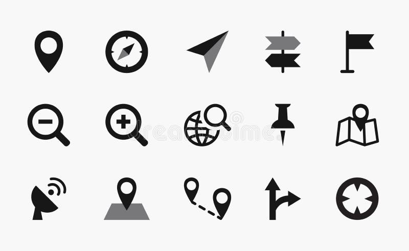 Icone Della Mappa, Mono Simboli Di Vettore Illustrazione Vettoriale ...