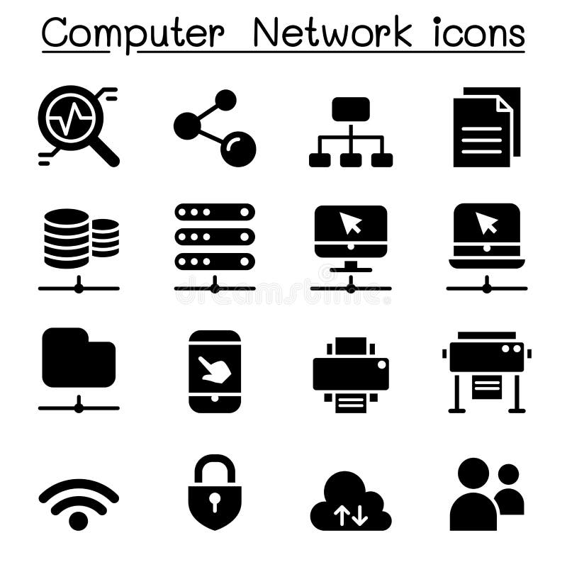 Rete Di Computer, Server, Ospitante Le Icone Illustrazione Vettoriale ...