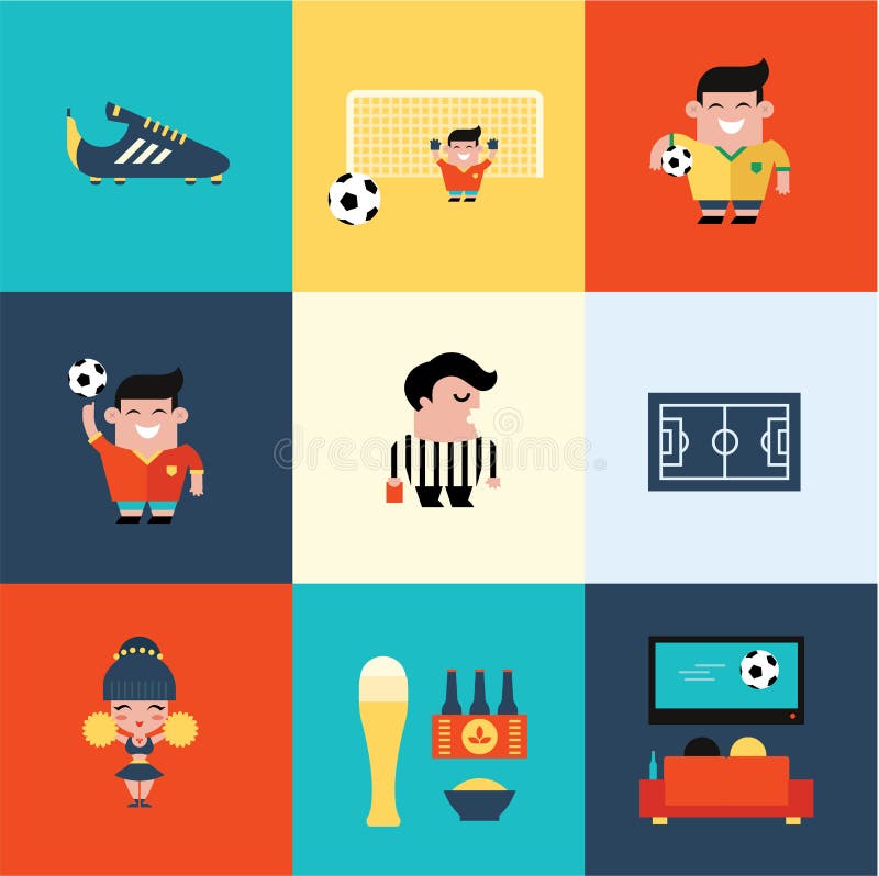 Icone di calcio piane illustrazione vettoriale. Illustrazione di piano ...