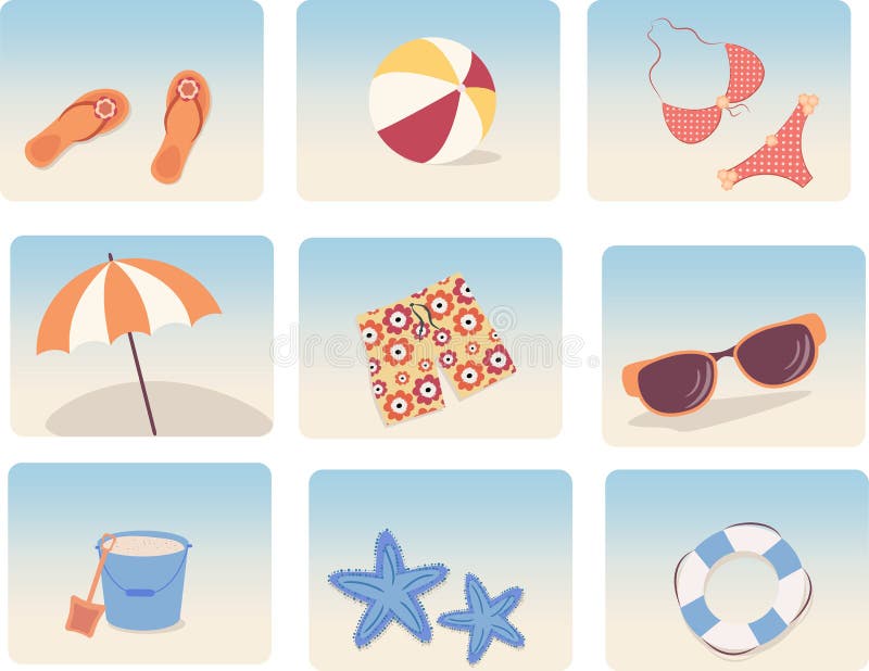 Insieme Di Retro Icone Stilizzate Di Estate Con Illustrazione ...