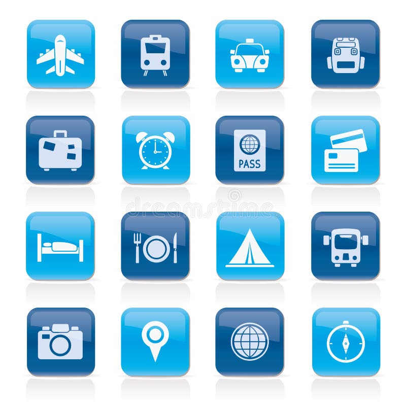 Icone Di Viaggio, Di Viaggio E Del Trasporto Illustrazione Vettoriale ...
