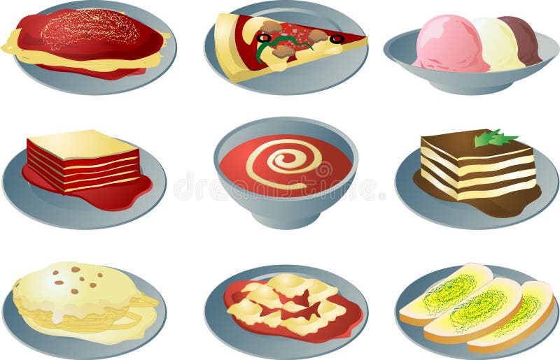 Icone italiane di cucina illustrazione vettoriale. Illustrazione di ...