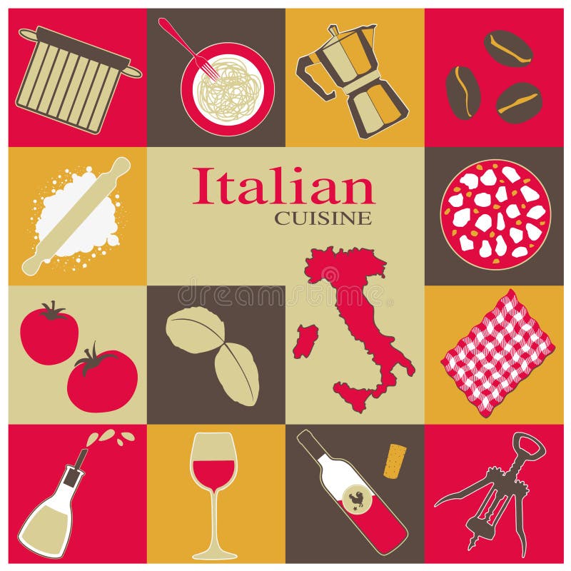 Icone Italiane Di Cucina Messe Illustrazione Vettoriale - Illustrazione ...