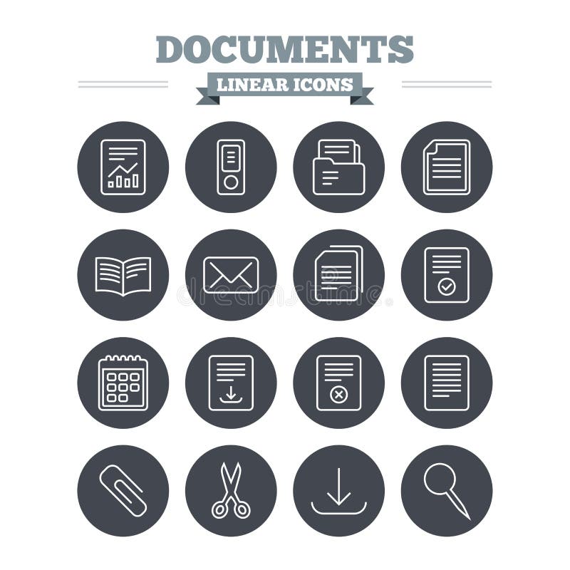 Icone Lineari Dei Documenti Messe Segni Sottili Del Profilo ...