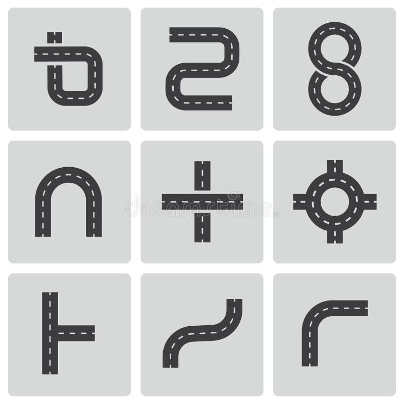 Icone Nere Degli Elementi Della Strada Di Vettore Messe Illustrazione ...