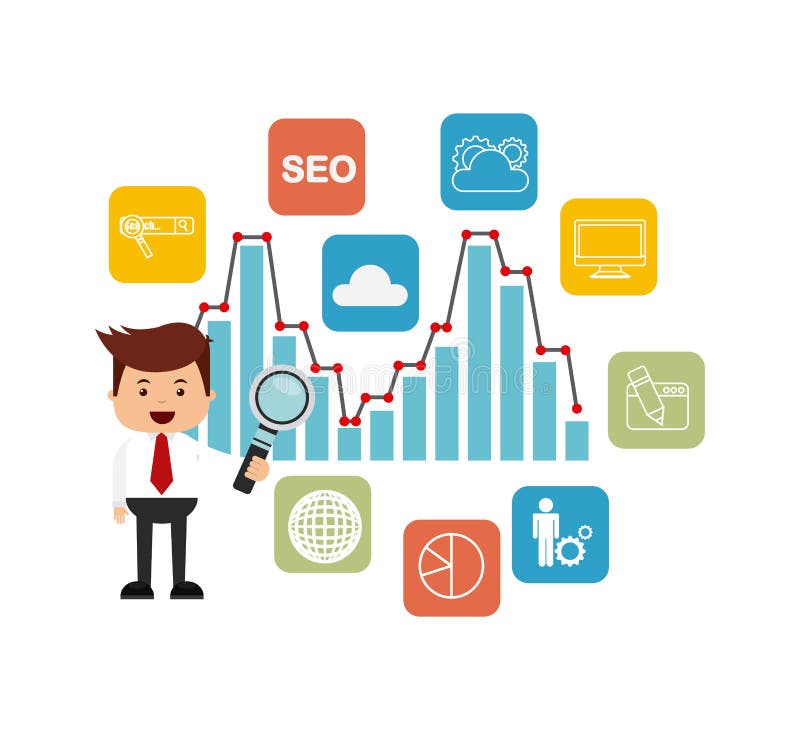 Icone Piane Di Ottimizzazione Del Motore Di Ricerca Illustrazione ...