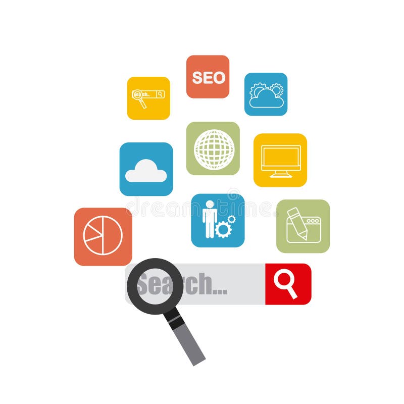 Icone Piane Di Ottimizzazione Del Motore Di Ricerca Illustrazione ...
