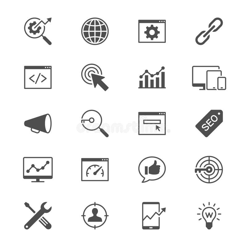 Icone Piane Di Ottimizzazione Del Motore Di Ricerca Illustrazione ...
