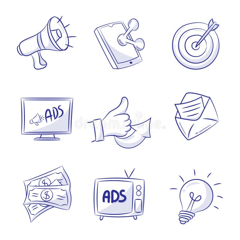 Set of Advertising Icons with Simple Hand Drawn Style Stock Vector ...