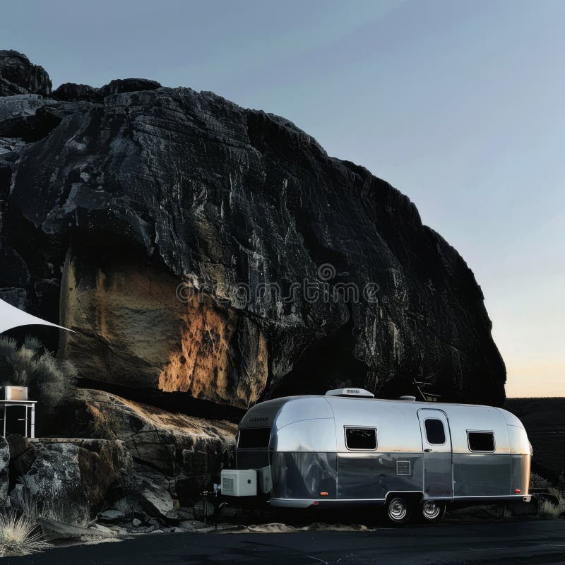 Iconic American Silver Bullet Camper Caravan at a Beach, Black Rock ...