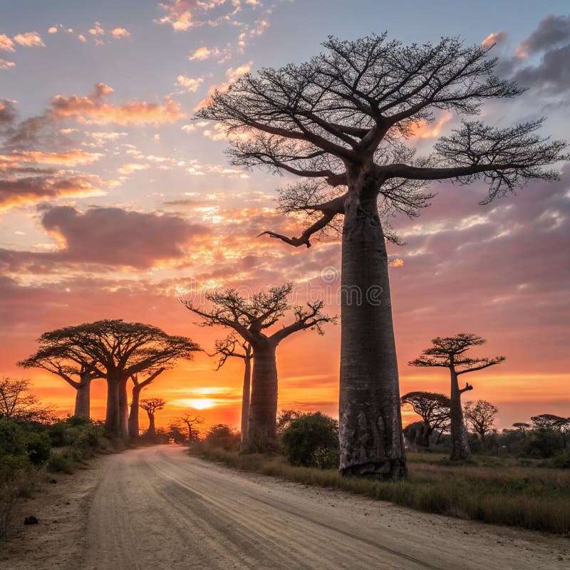 Baobab Trees at Sunset in Madagascar Stock Image - Image of twilight ...