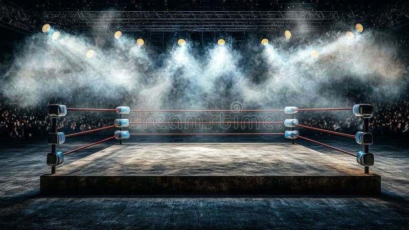 Iconic Boxing Ring Stands Ready for Action Enveloped in Smoke with ...
