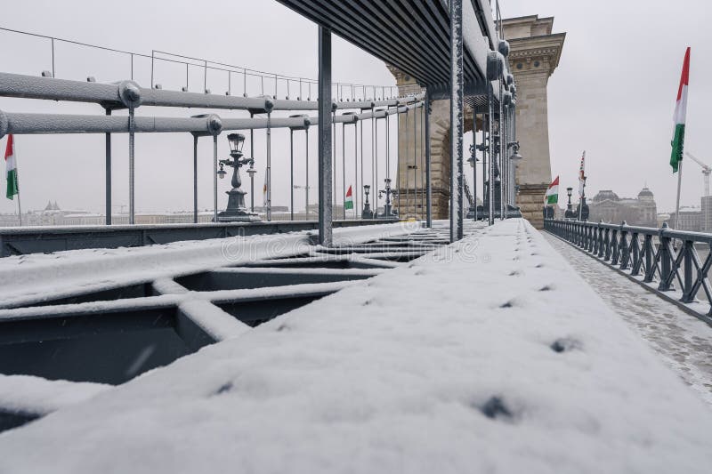 The Iconic Bridge of Budapest, the Lanchid, Over the Danube River, in ...