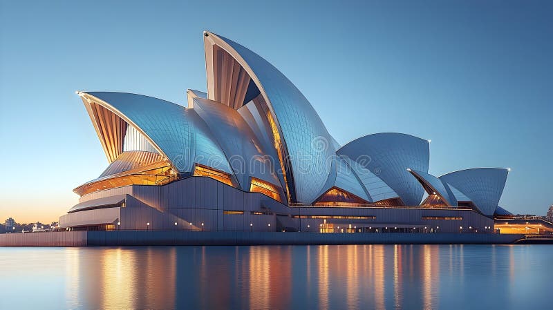 Iconic Building with Unique Sail-like Structure, Reflecting on Water at ...