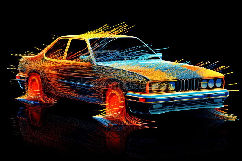An Iconic Car Model Highlighted by a Striking Array of Flowing Neon ...
