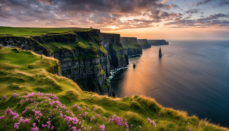 The Iconic Cliffs of Moher, Ireland, Captured in a Stunning Sunset ...