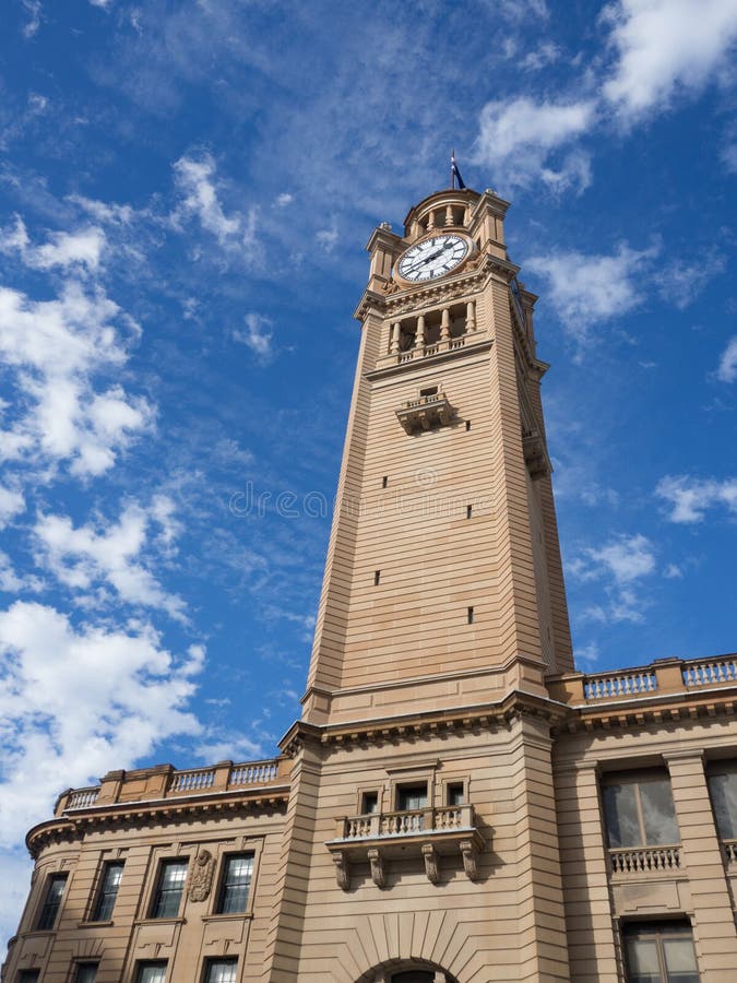 Historical Clock Tower at Sydney Town Hall, Australia with Blue Sky ...