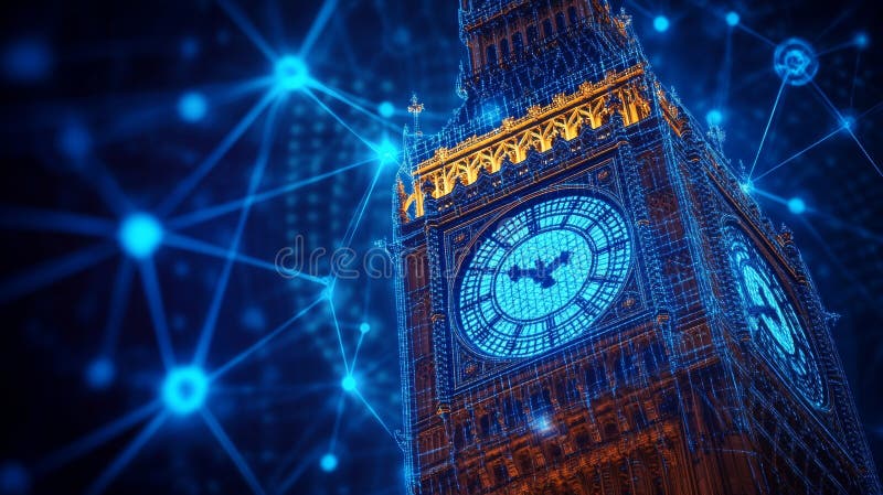 Iconic Clock Tower Embraced by a Glowing Network the Future of ...
