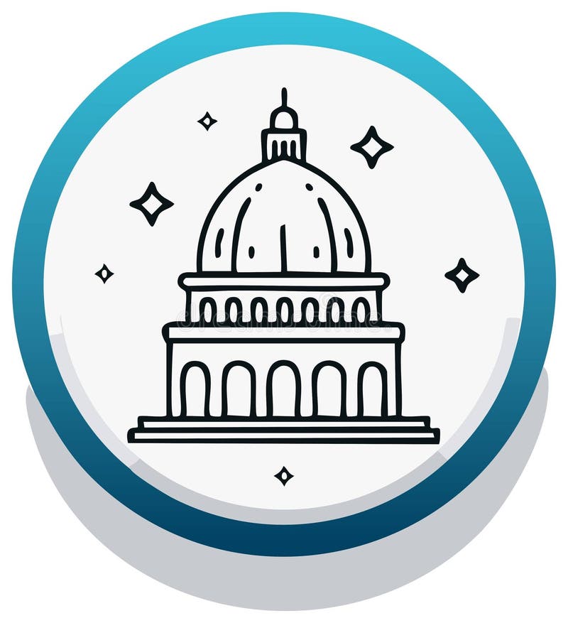 Iconic Dome Building Symbol with Sparkles and a Blue Gradient Circle ...