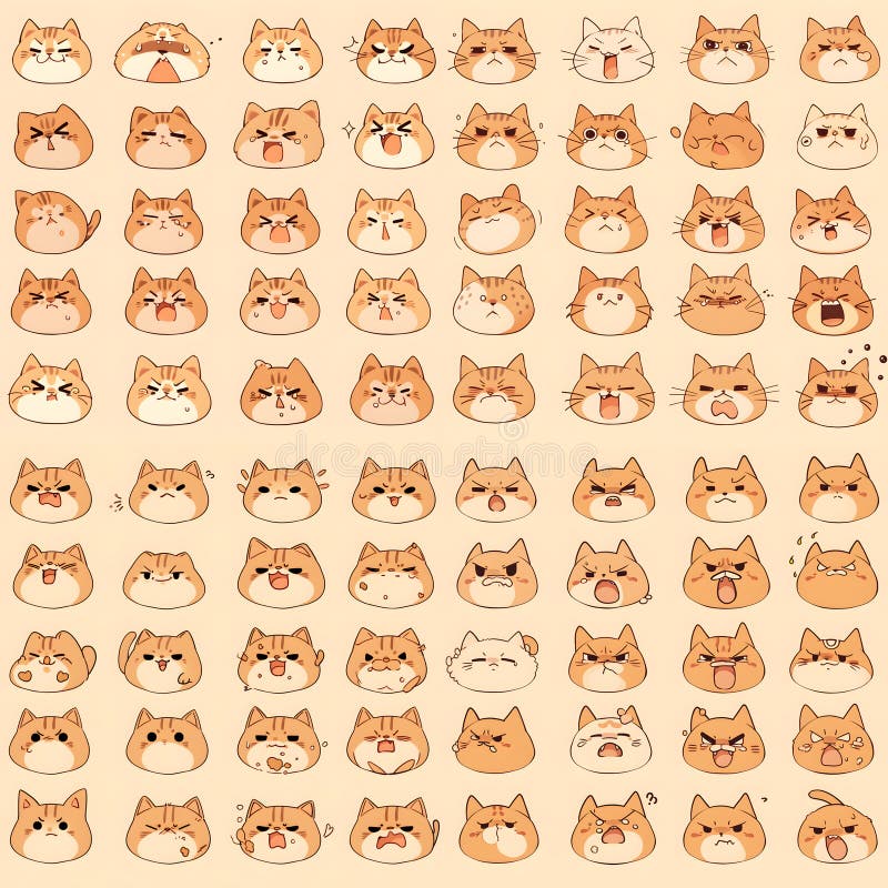 Iconic Emotion of Orange of Cat Face in Different of Feeling ...