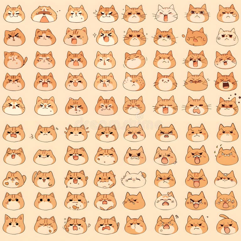 Iconic Emotion of Orange of Cat Face in Different of Feeling ...
