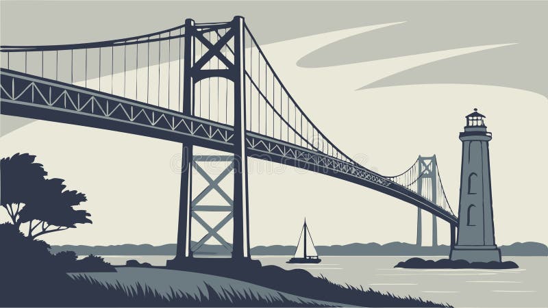 Iconic Golden Gate Bridge and Lighthouse on Coast, Vector Design ...