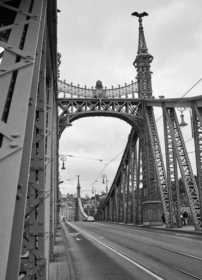 Iconic Green Iron Bridge in Budapest, Spanning the Danube River ...