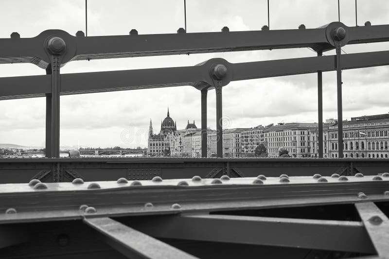 Iconic Green Iron Bridge in Budapest, Spanning the Danube River ...