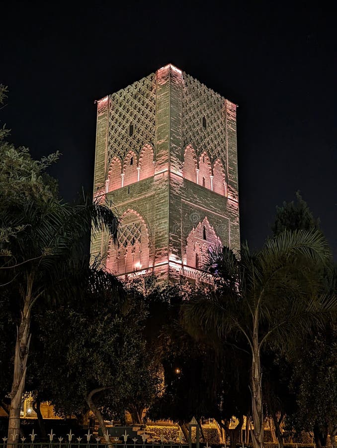 Iconic Hassan Tower in the Center of Rabat at Night, Morocco Stock ...