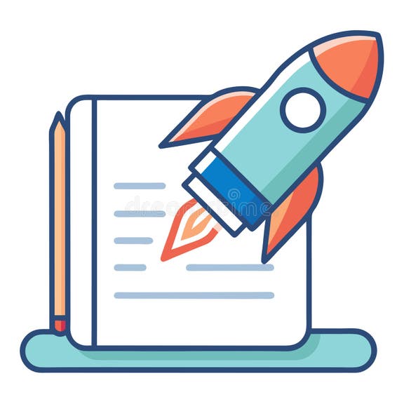 Rocket Launching from Notebook, Creative Writing and Startup Concept ...