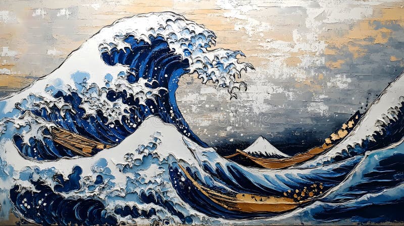 Iconic Japanese Ukiyo-e Inspired Crashing Ocean Wave Landscape Artwork ...