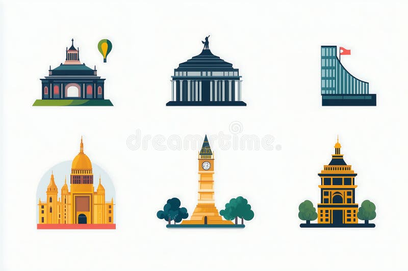 Iconic Landmark Illustrations Set Stock Illustration - Illustration of ...