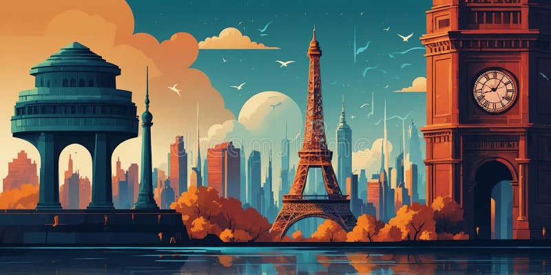 Iconic Landmarks Themed Flat Banner Ai Generated Stock Illustration ...