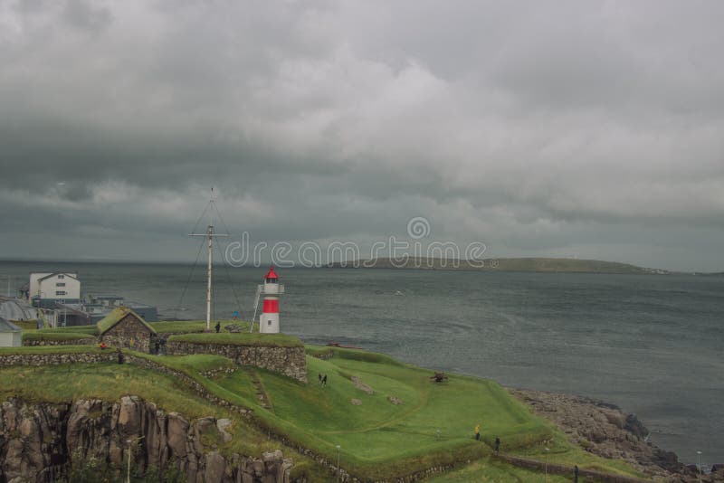 Lighthouse of Torshavn Overlooking the Atlantic Ocean in Faroe Islands ...