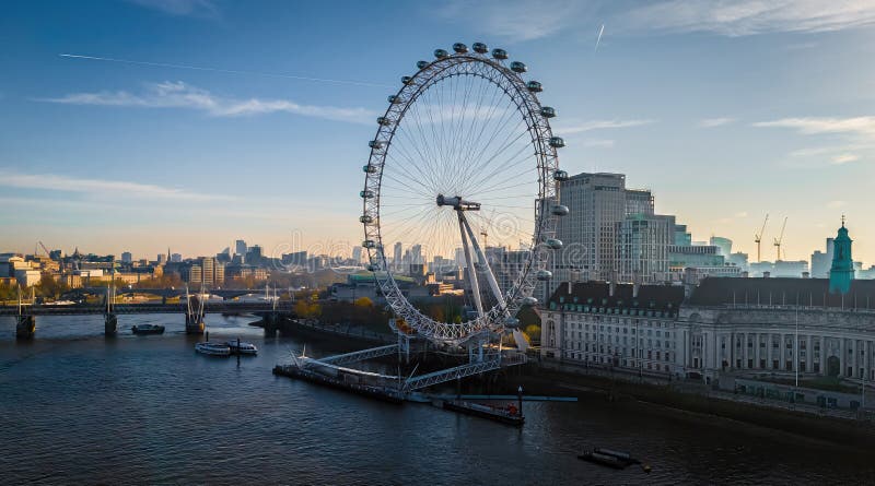 Iconic London Skyline with London Eye in Morning Light Over the Thames ...